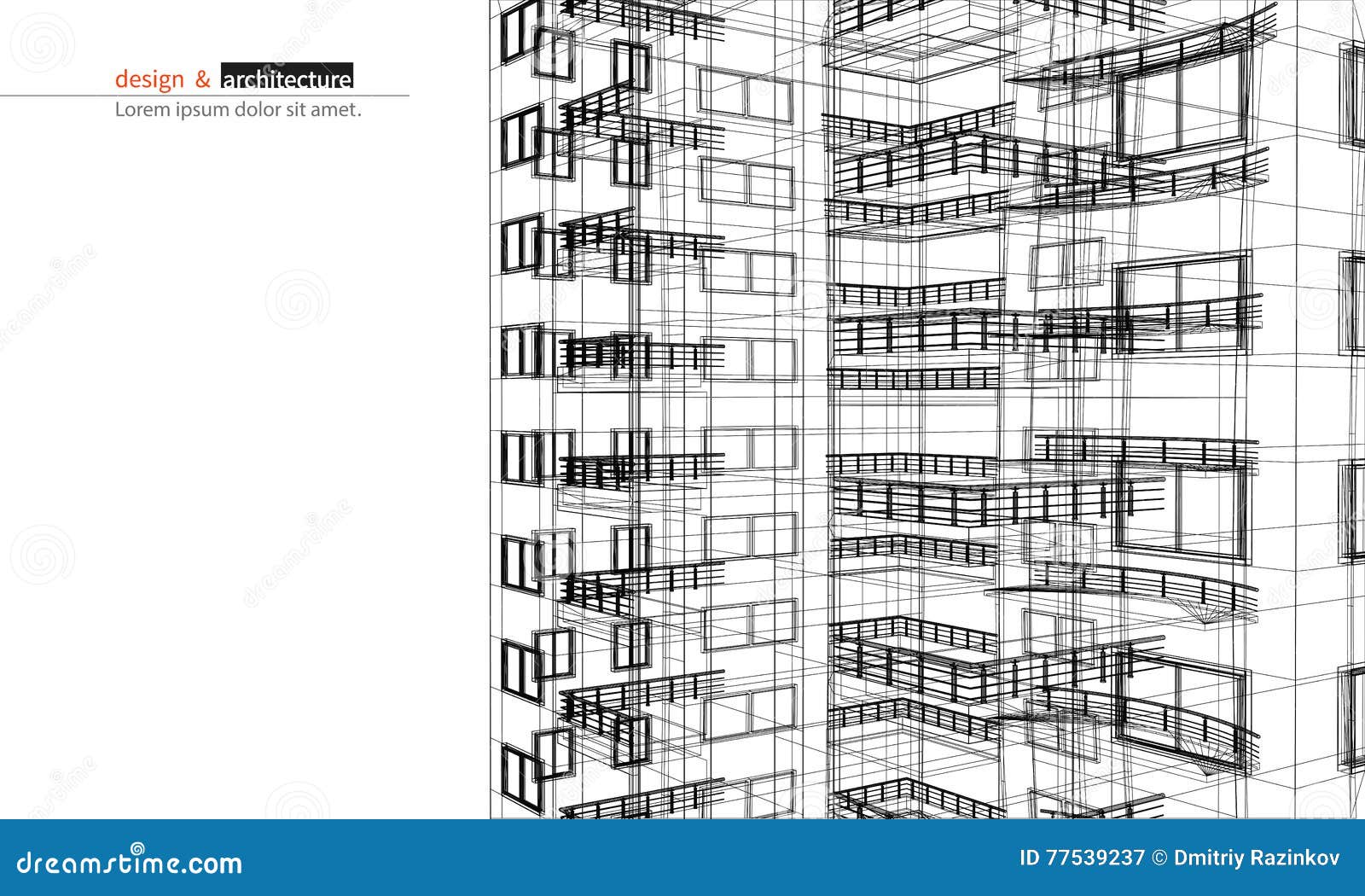 Urbanistic Skyscraper. Abstract 3D Render of Building Wire Frame ...