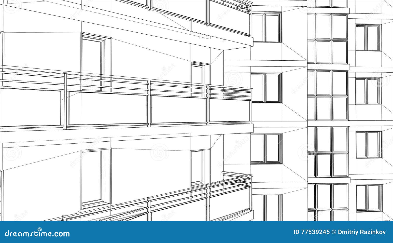 Urbanistic Skyscraper. Abstract 3D Render Of Building Wire Frame ...