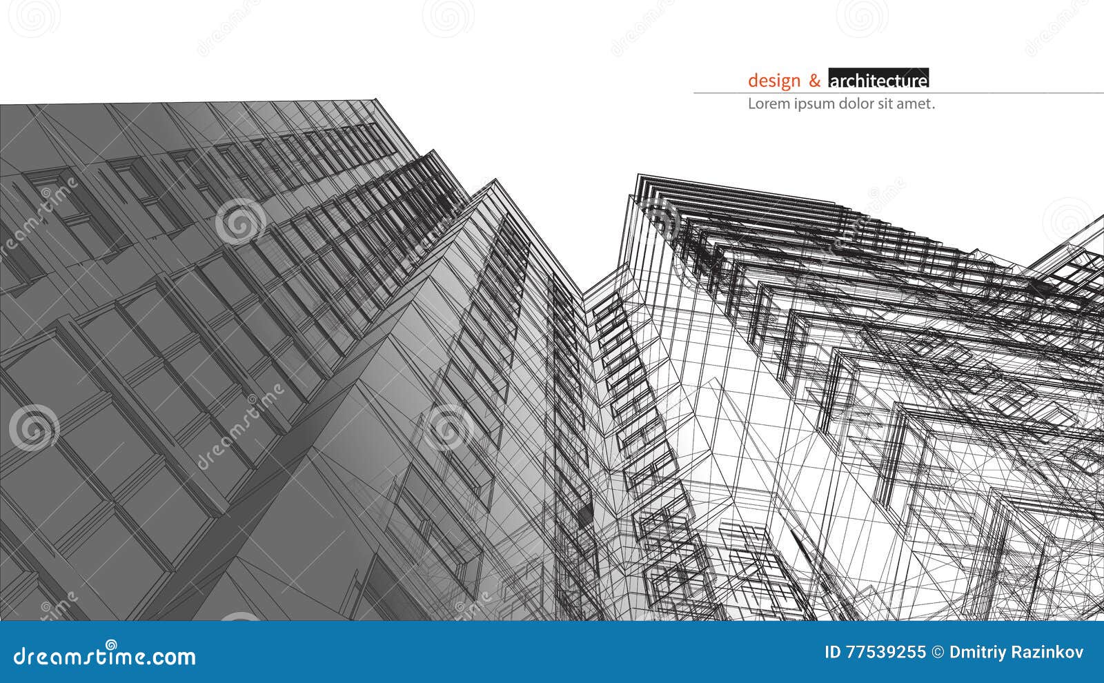 Urbanistic Skyscraper. Abstract 3D Render of Building Wire Frame ...