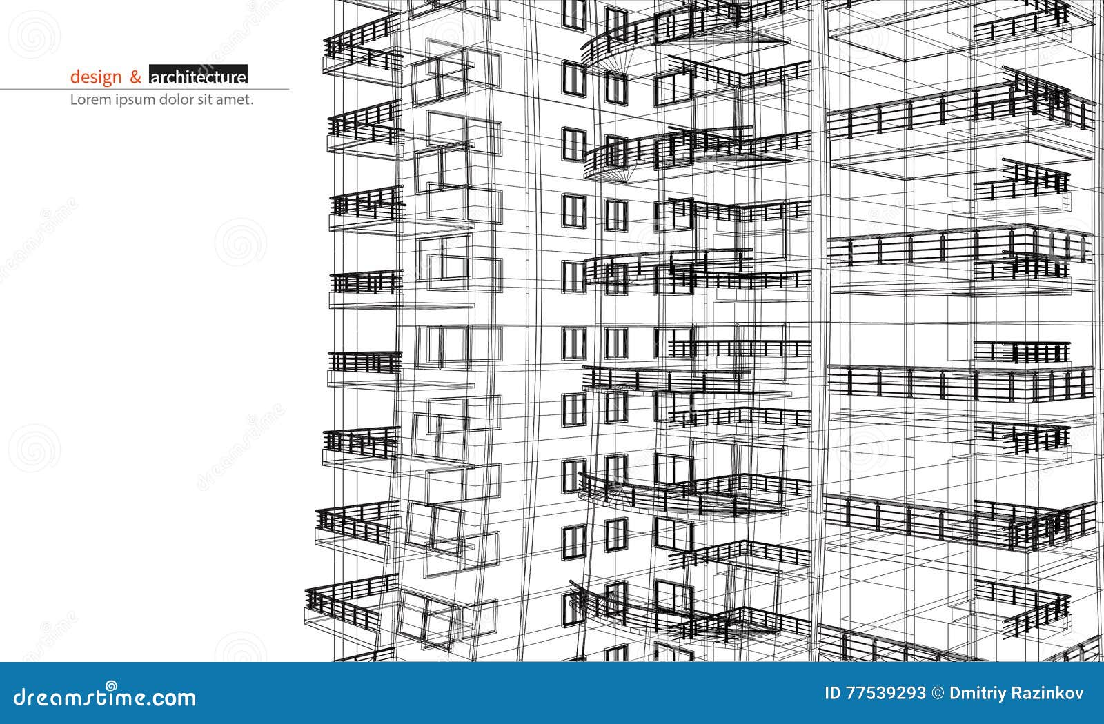 Urbanistic Skyscraper. Abstract 3D Render of Building Wire Frame ...