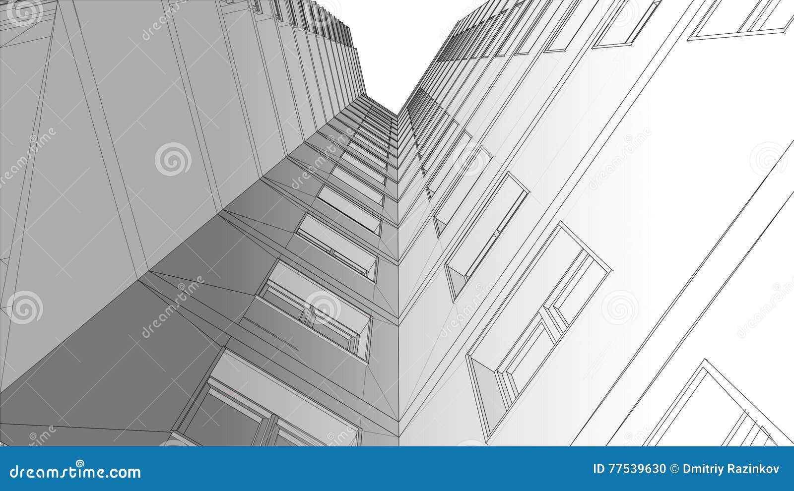 Urbanistic Skyscraper. Abstract 3D Render of Building Wire Frame ...