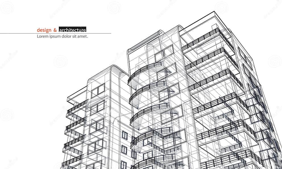 Urbanistic Skyscraper. Abstract 3D Render of Building Wire Frame ...