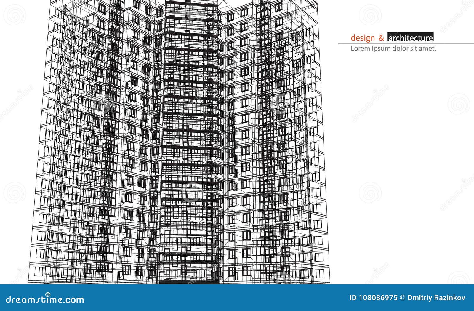 Urbanistic Skyscraper. Abstract 3D Render of Building Wire Frame ...
