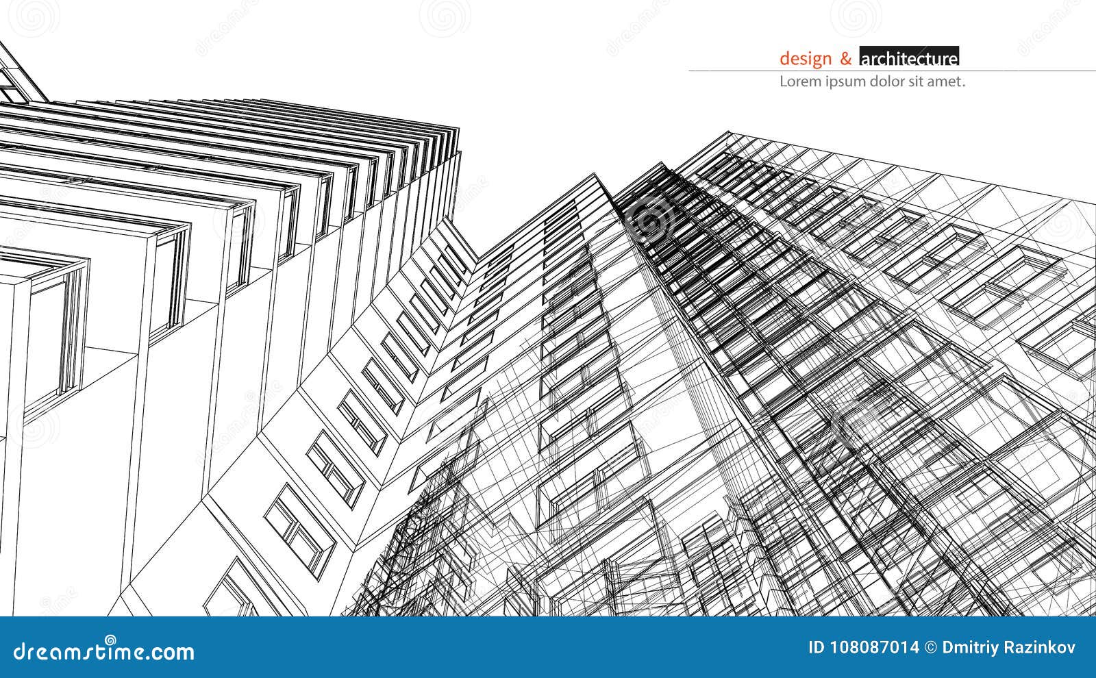 Urbanistic Skyscraper. Abstract 3D Render of Building Wire Frame ...