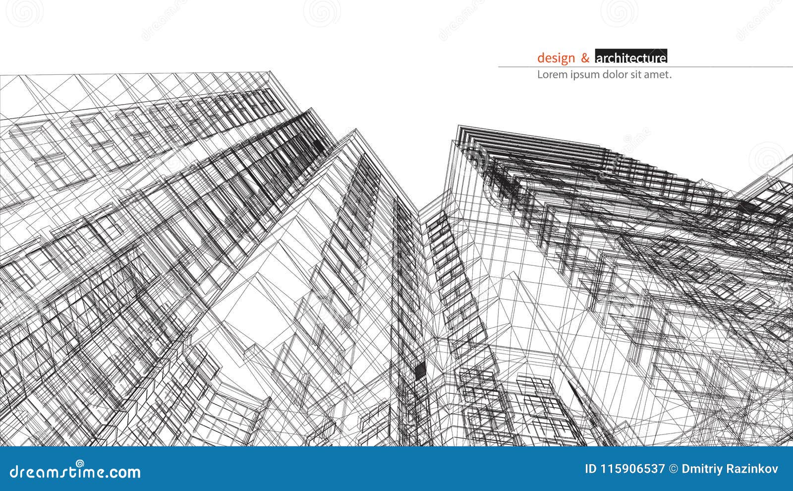 Urbanistic Skyscraper. Abstract 3D Render Of Building Wire Frame ...