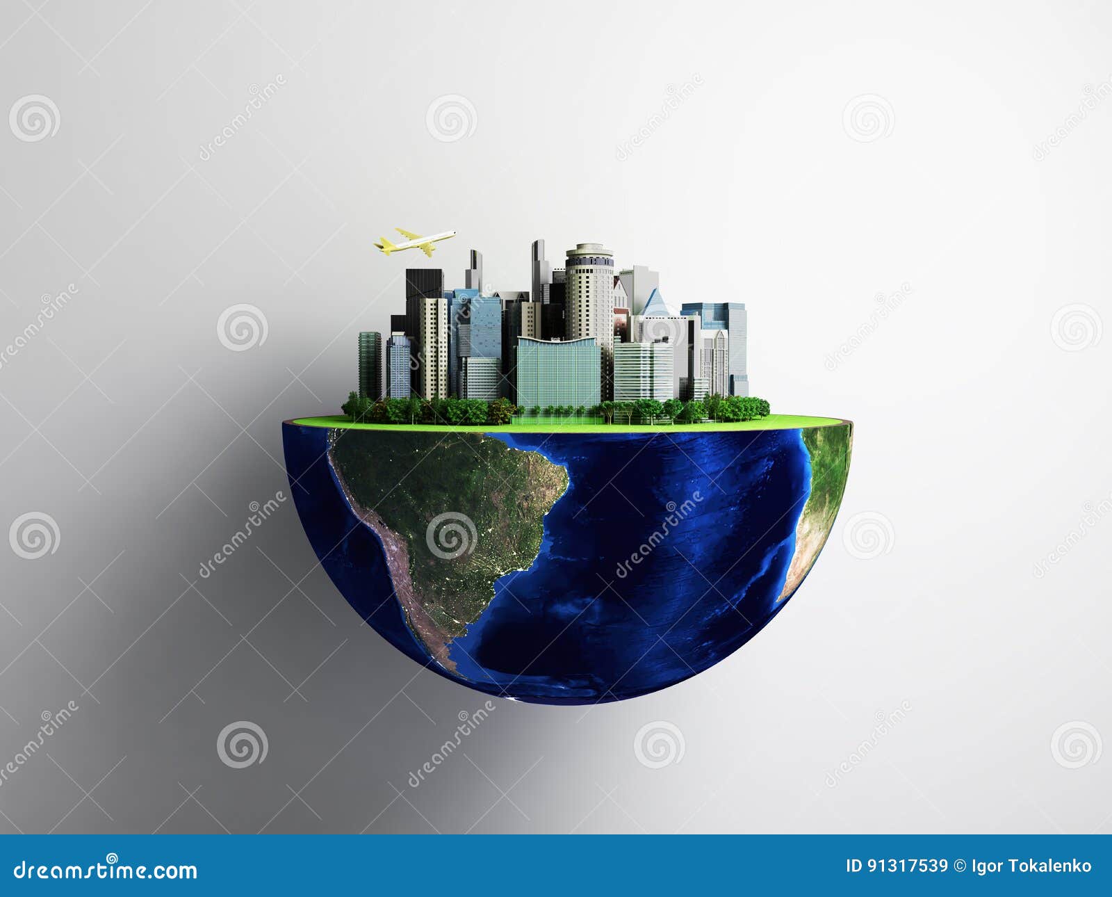 Urbanization Concept with Globe and City on Abstract Green Background ...