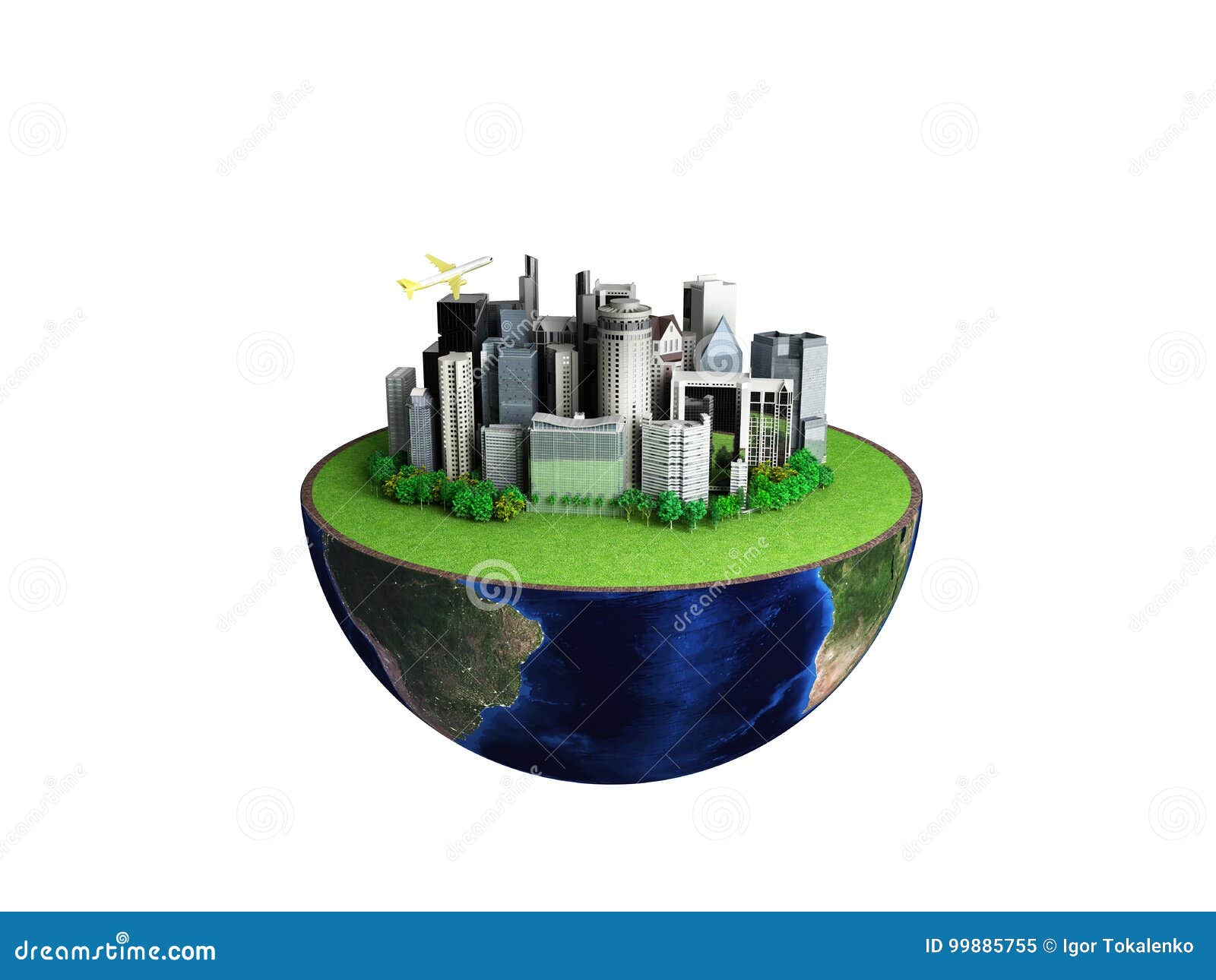 Urbanization Concept with Globe and City on Abstract White Background ...