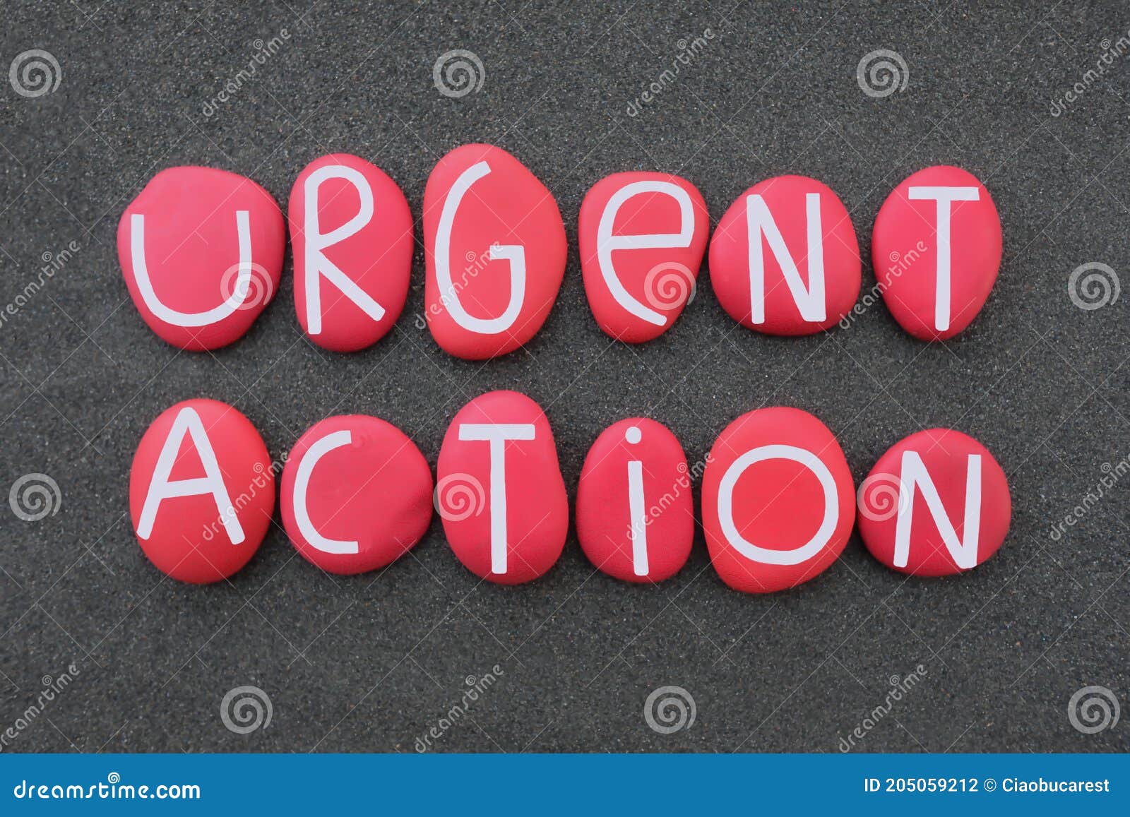 Urgent Action Text Composed with Red Colored Stone Letters Over Black ...