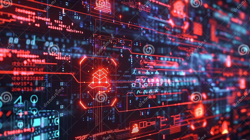 Urgent Data Breach Alert High Tech Virtual Screen with Warning Symbols ...