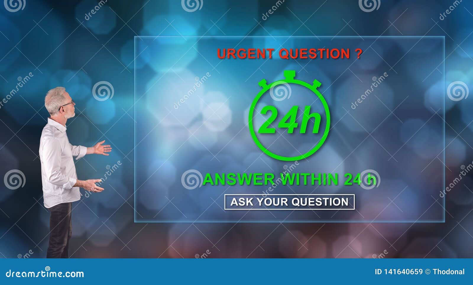 An Urgent Questions Concept Explained by a Businessman on a Wall Screen ...