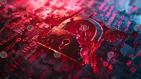 Urgent Security Breach Symbolized by Broken Red Padlock Over Binary ...