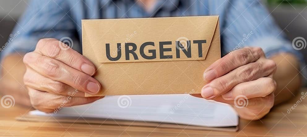 Urgent Small Envelope Package with Urgent Text on Table for Immediate ...