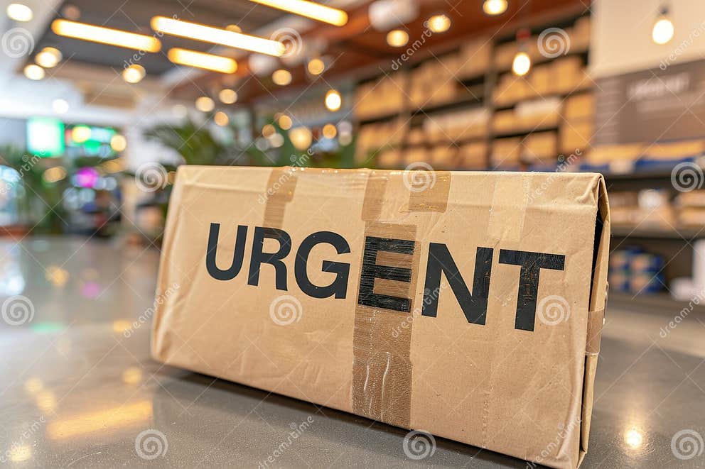 Urgent Small Package Envelope on Table with Noticeable Urgent Text for ...