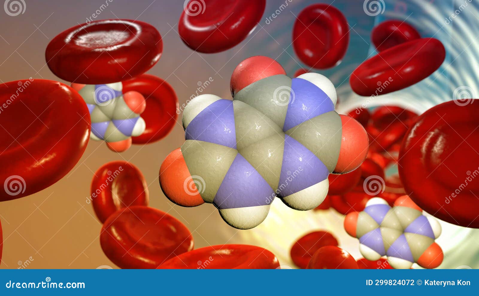 Uric Acid Molecule in Blood Circulation, 3D Illustration Stock ...