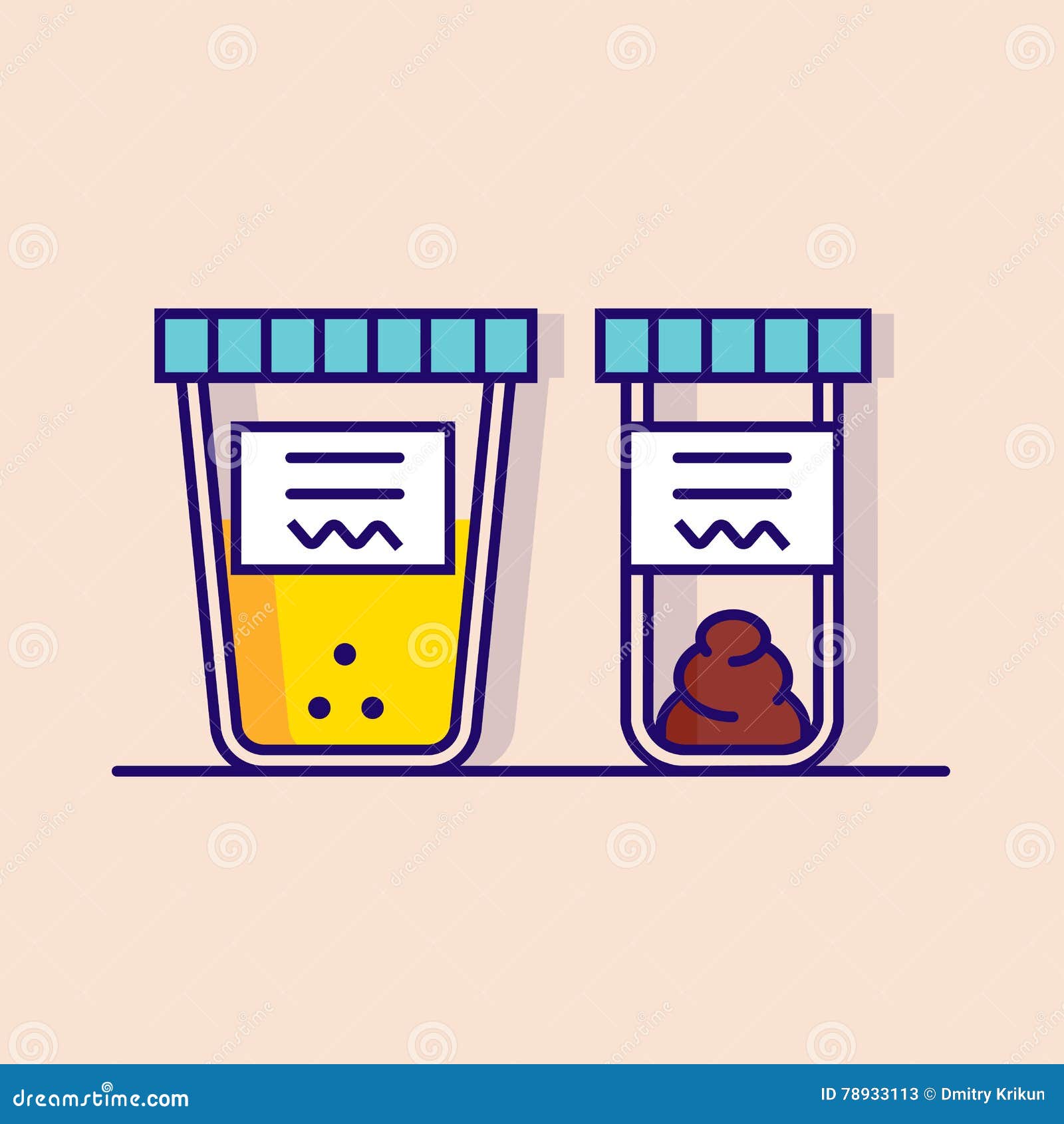 Urine And Fecal Analysis. Flat Style. Containers For Analysis. Cartoon ...