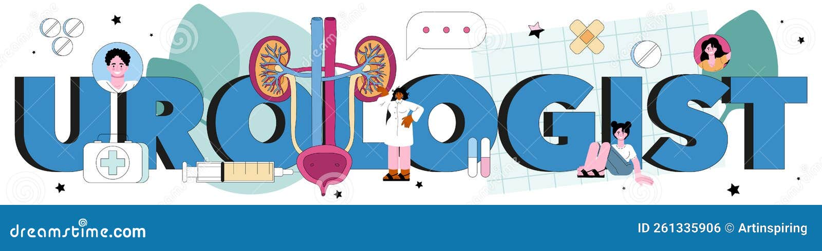 Urologist Typographic Header. Urinary System Examination, Kidney Stock ...