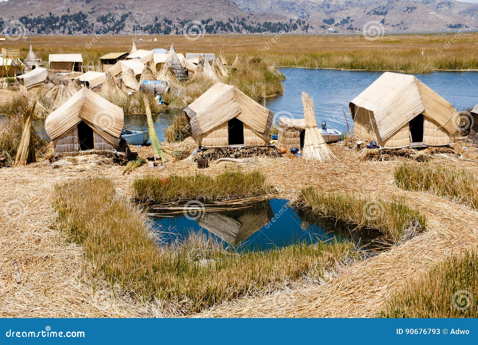 Uros Islands - Lake Titicaca - Peru Stock Image - Image of ground, boat ...