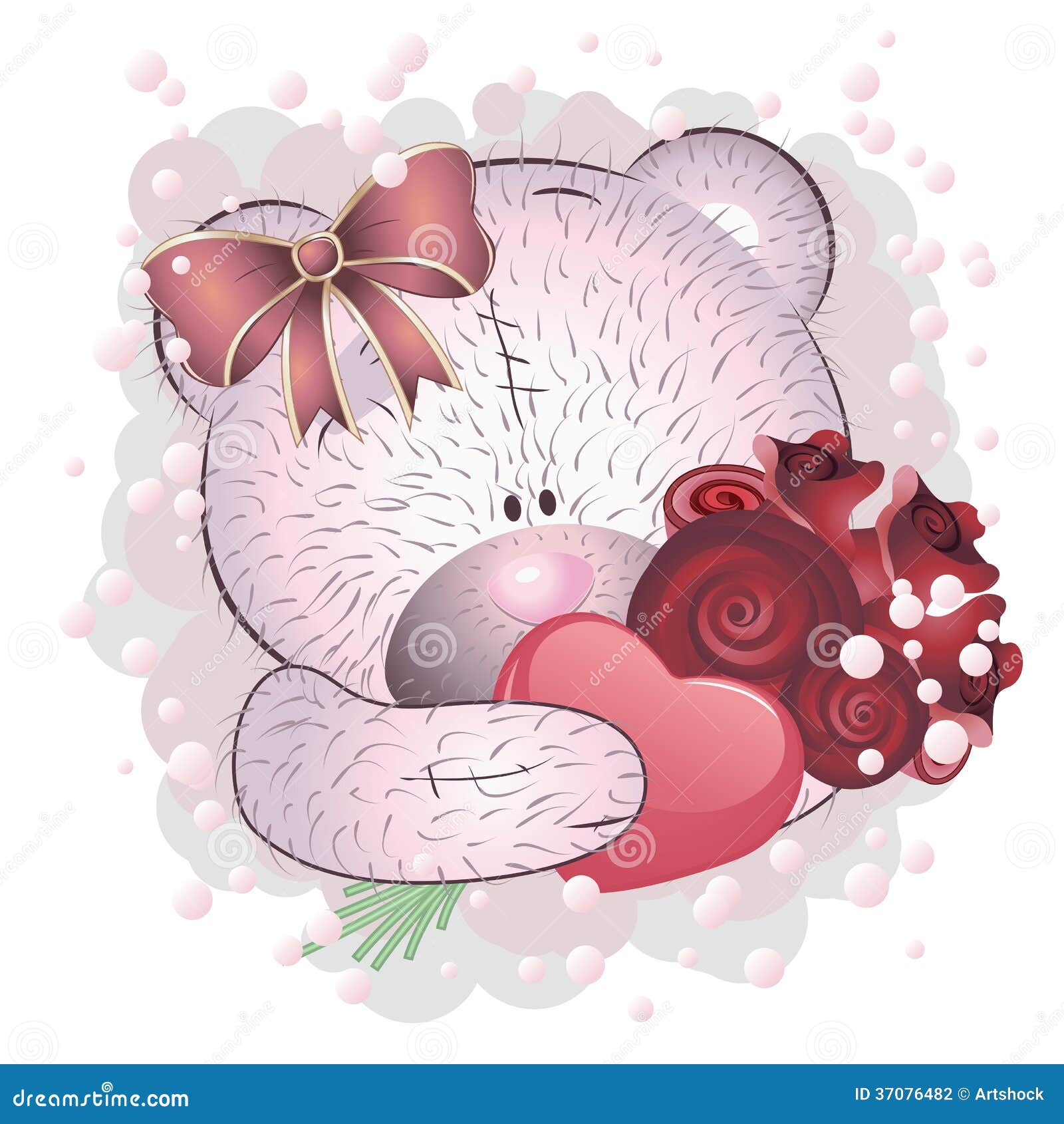 Urso cor-de-rosa com rosas ilustração do vetor. Ilustração de grampo ...