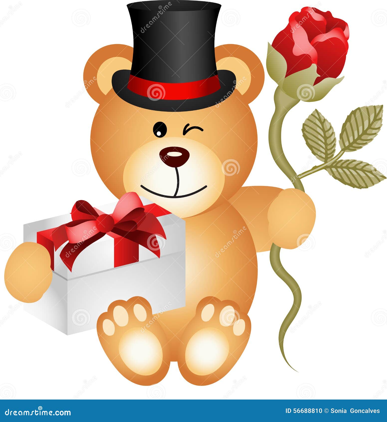 Urso De Peluche Com Caixa De Presente E Rosa Do Vermelho Ilustração ...