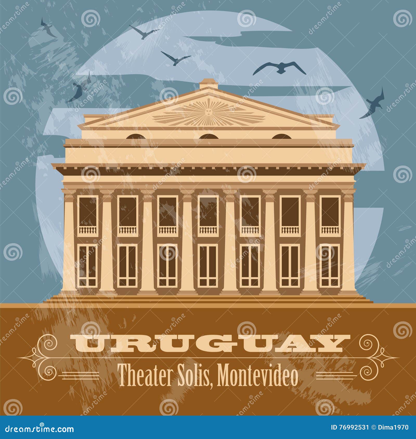 Uruguay Landmarks. Theater Solis, Montevideo Stock Vector ...