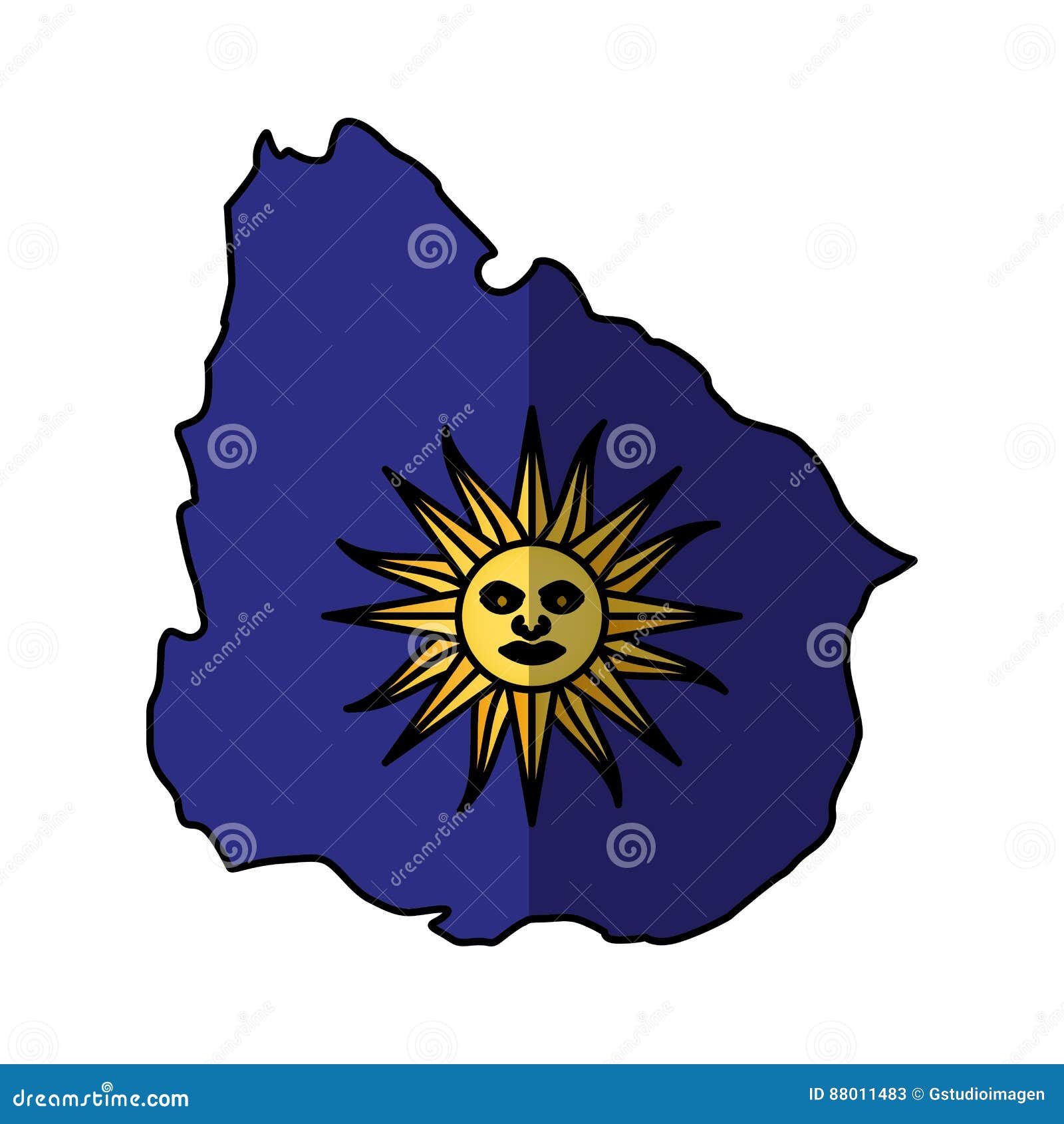 Uruguay map with sun icon stock vector. Illustration of national - 88011483