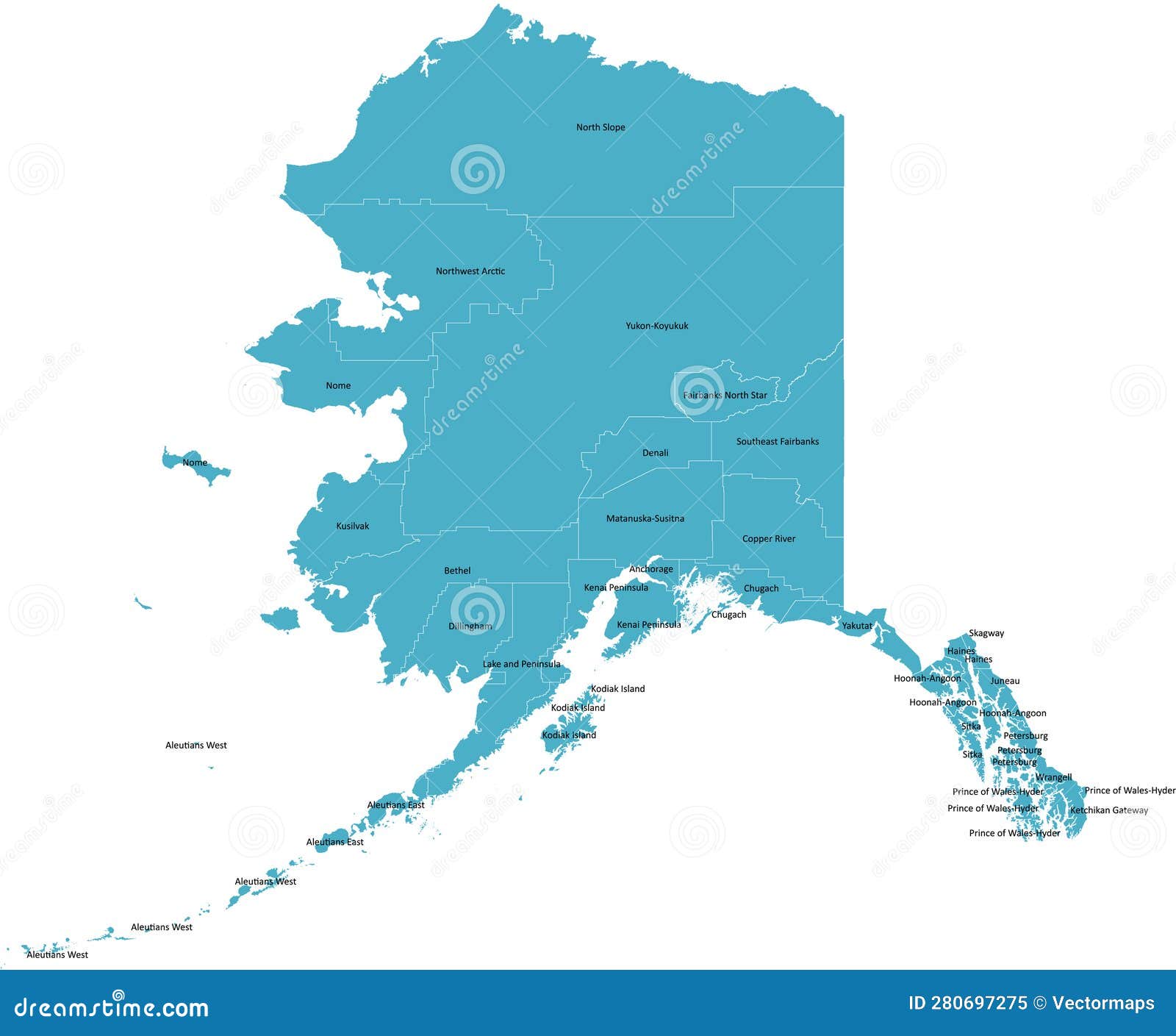 US Alaska Map with Boroughs Stock Vector - Illustration of font ...