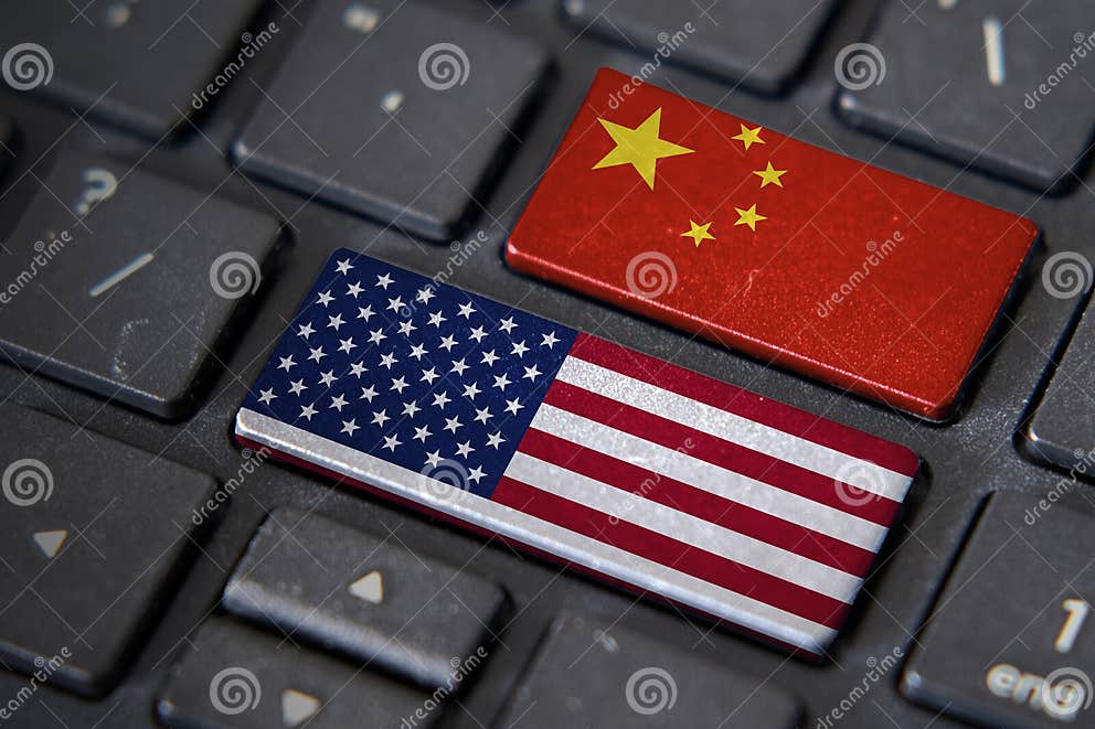 US American and Chinese Flags on Computer Keyboard Stock Image - Image ...