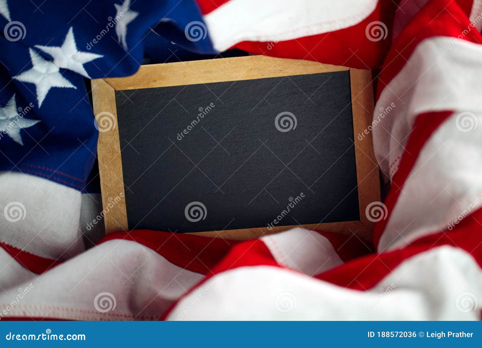 American Flag Surrounding Empty Chalkboard with Blank Space for Text or ...