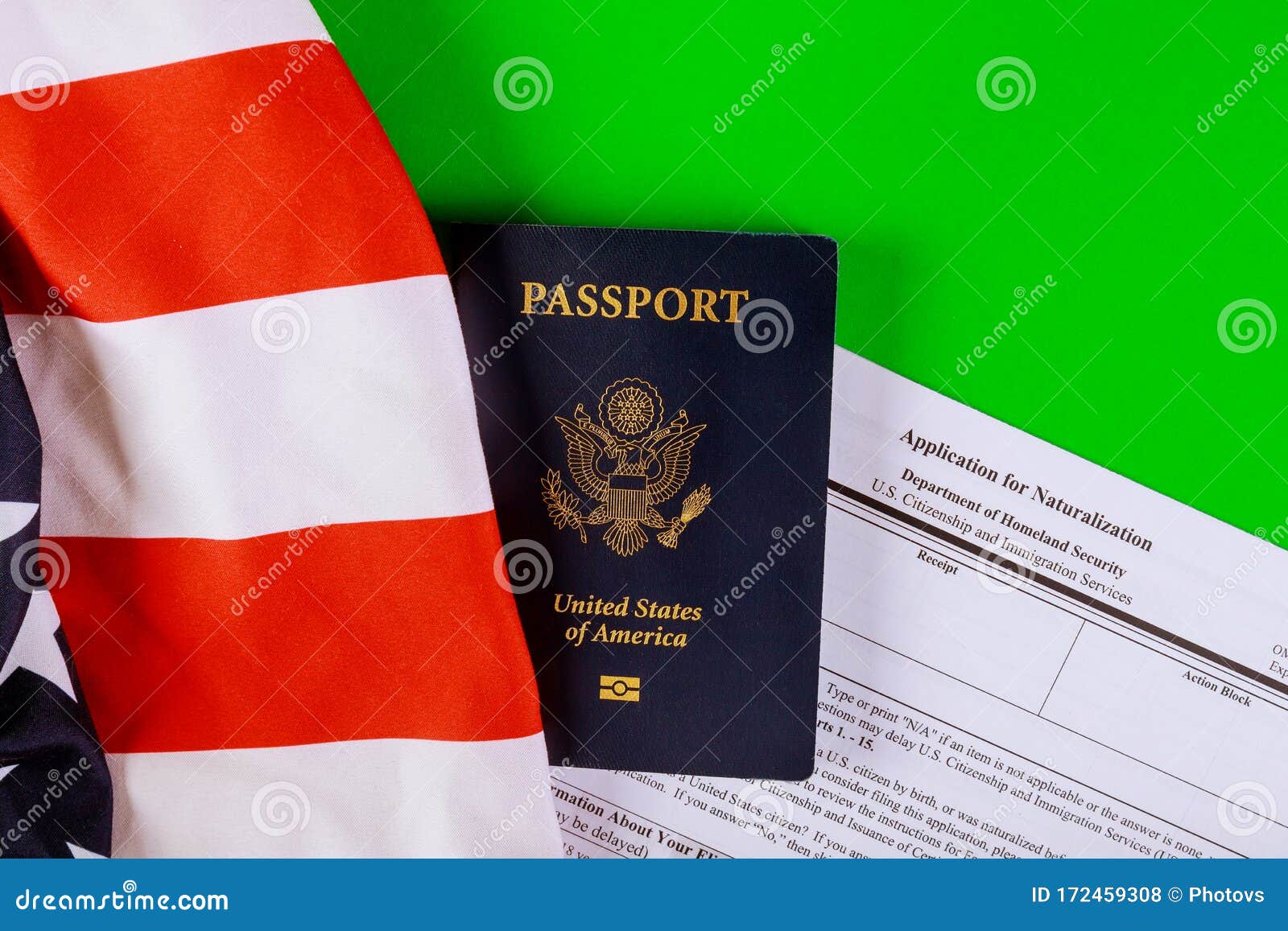 US Application for Naturalization and US Passport American Flag ...