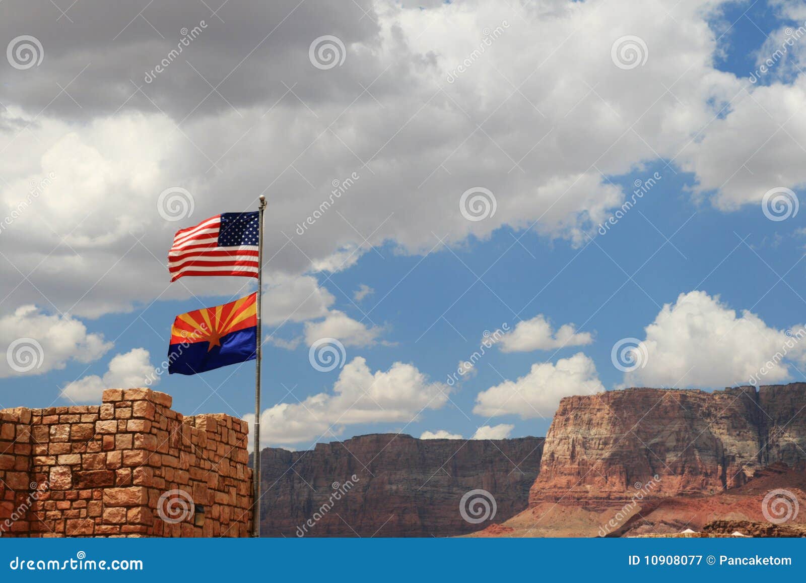 US and Arizona Flags Fly Near Marble Canyon Stock Image - Image of ...