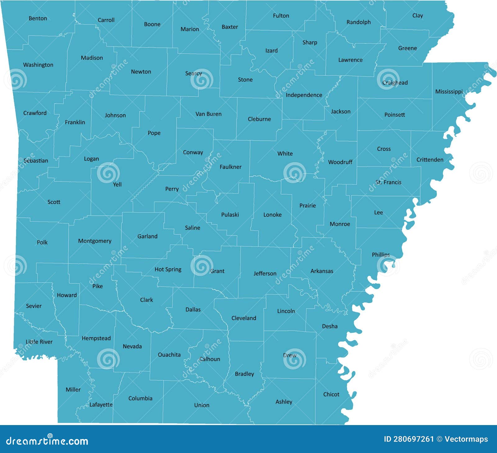 US Arkansas county map stock vector. Illustration of names - 280697261