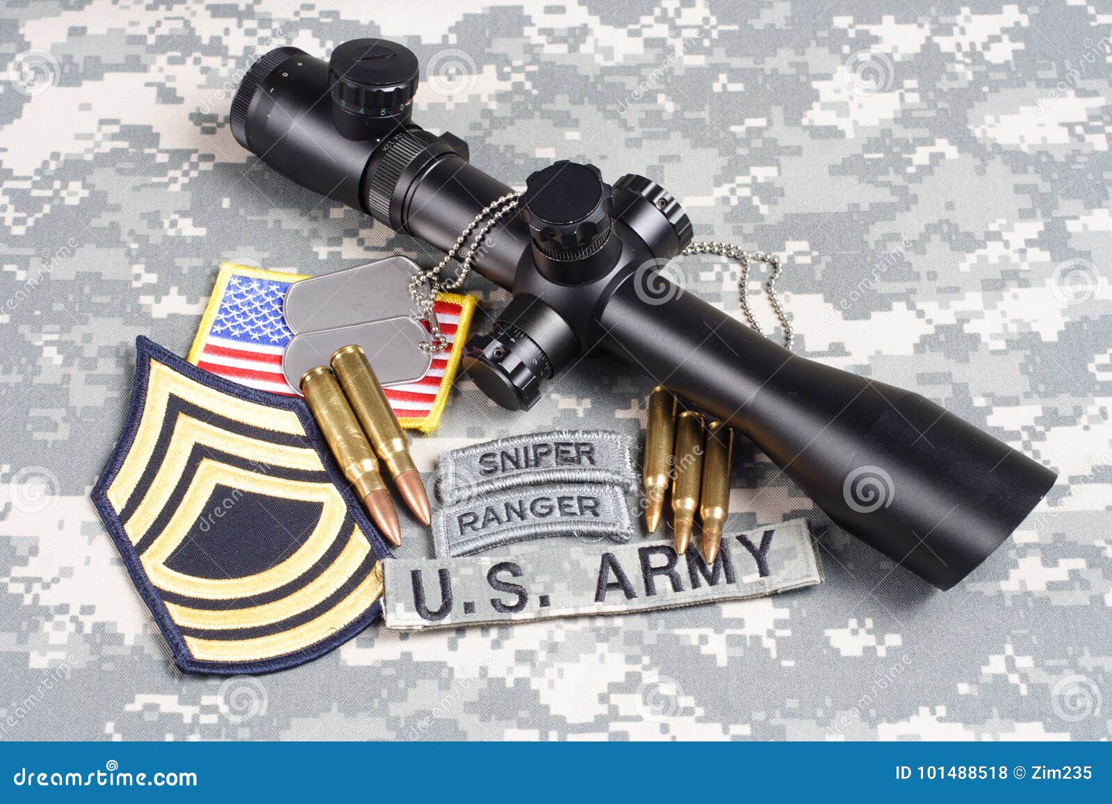 US ARMY Background Concept Sniper with Scope and Insignia Stock Photo ...
