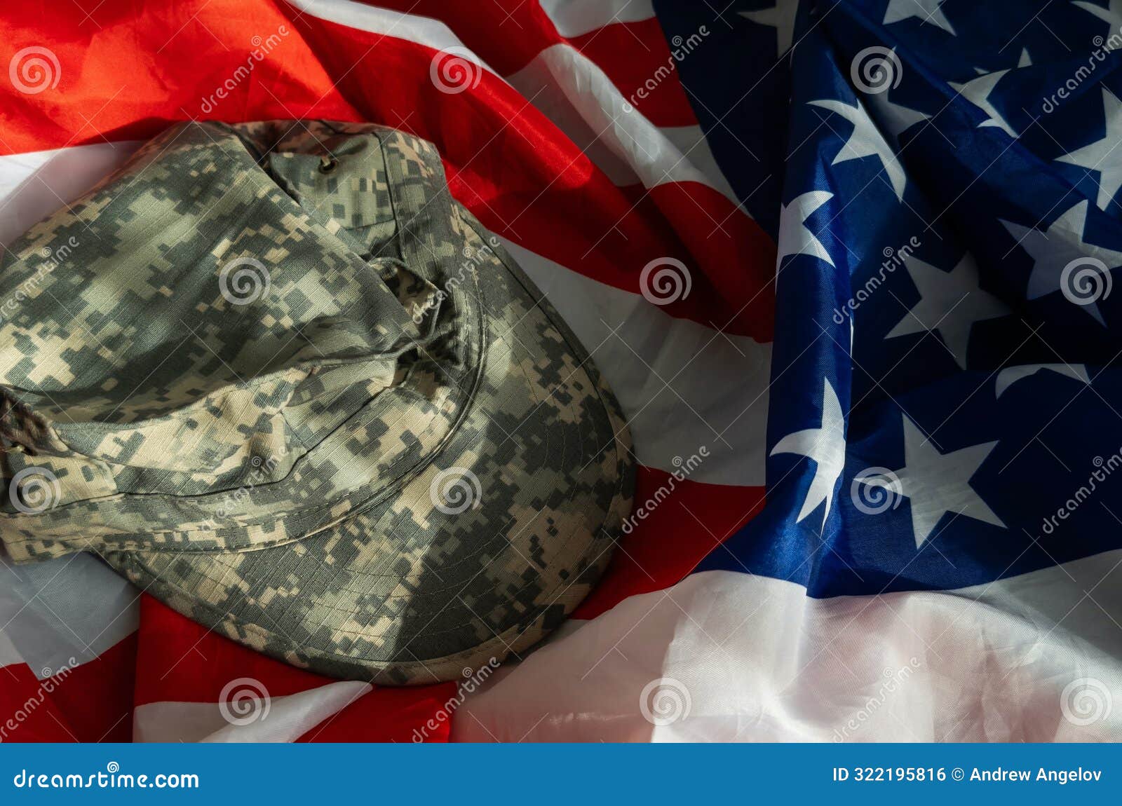 US Army Helmet and Dog Tag on US Flag Background Stock Illustration ...