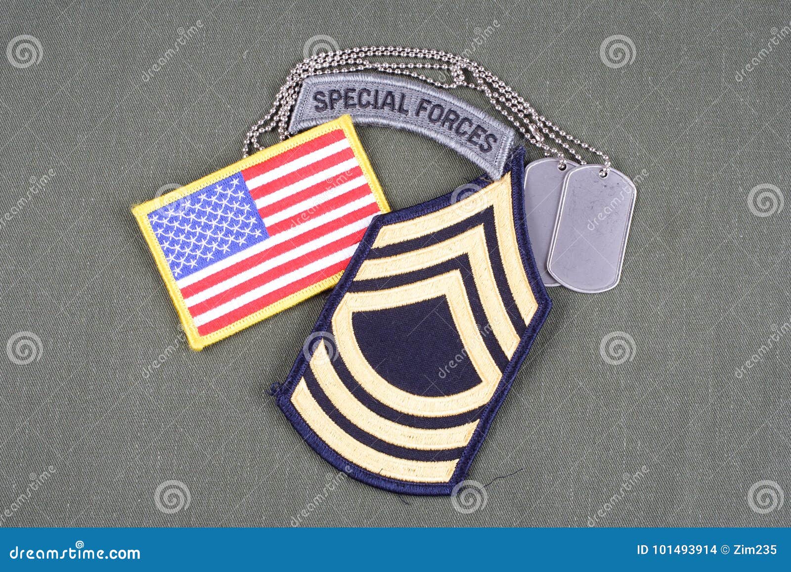 US ARMY Master Sergeant Rank Patch, Special Forces Tab, Flag Patch And ...
