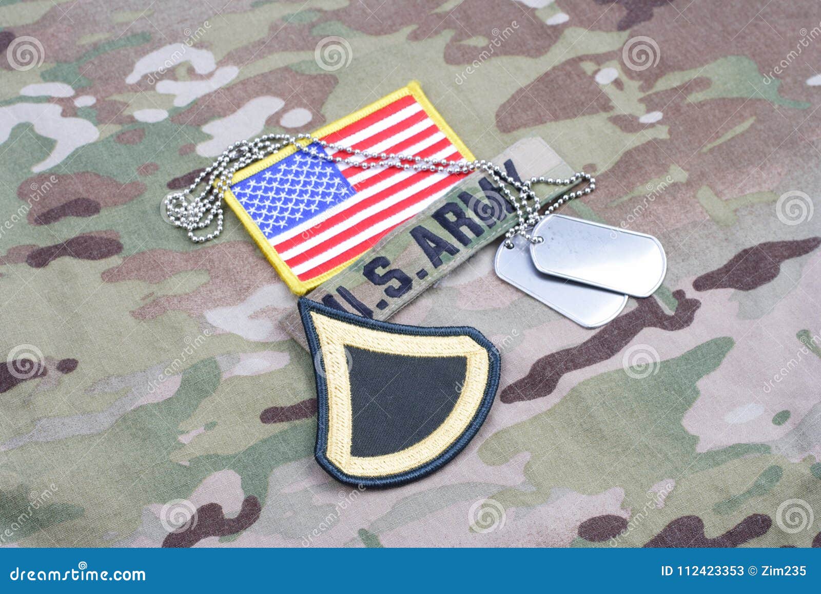 US ARMY Private First Class Rank Patch, Flag Patch, with Dog Tag on ...