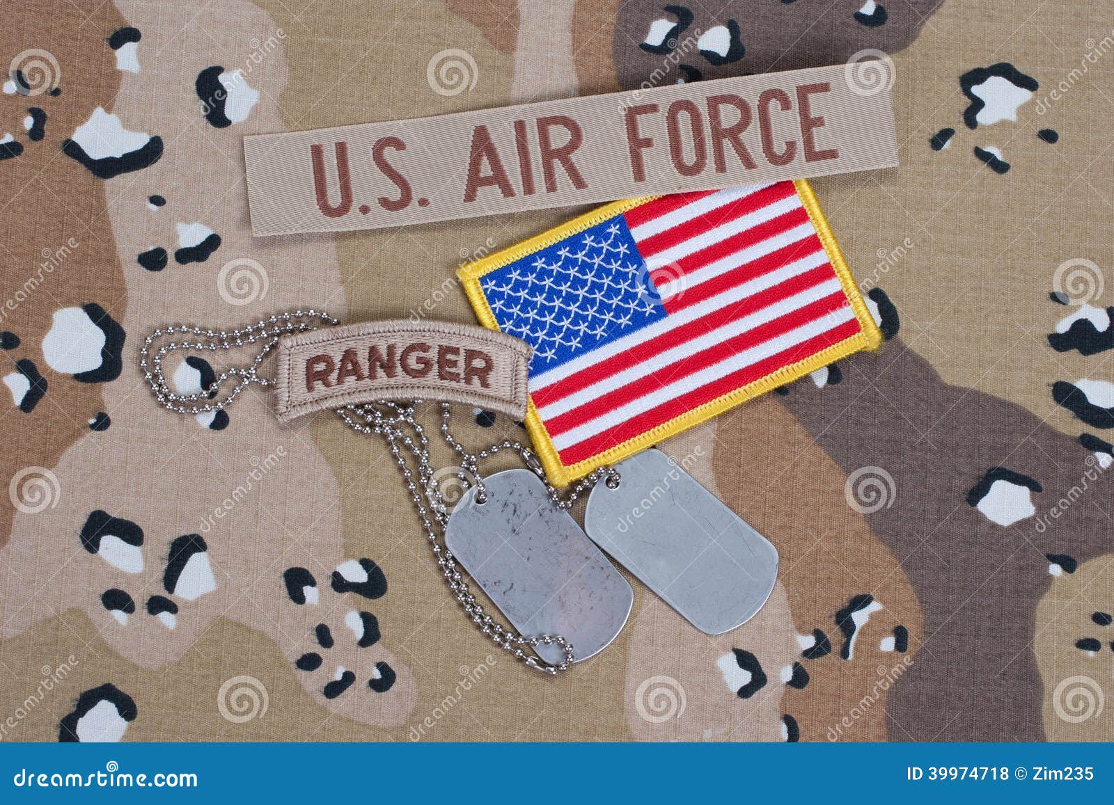 US ARMY Ranger Tab With Blank Dog Tags On Camouflage Uniform Editorial ...