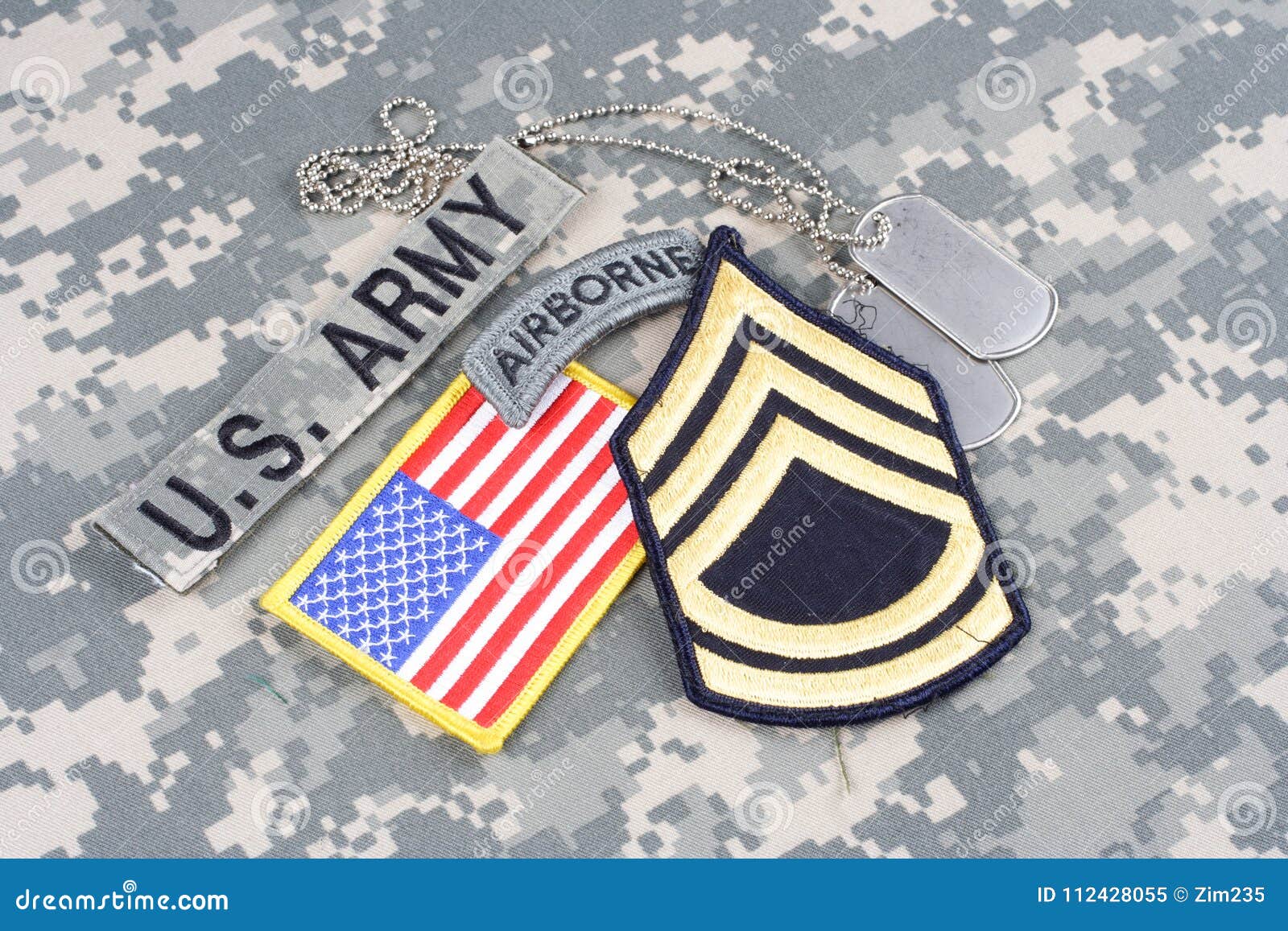 US ARMY Sergeant First Class Rank Patch, Airborne Tab, Flag Patch, with ...