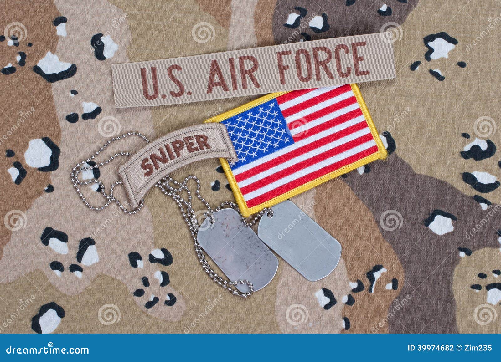 US ARMY Sniper Tab With Blank Dog Tags On Camouflage Uniform Editorial ...