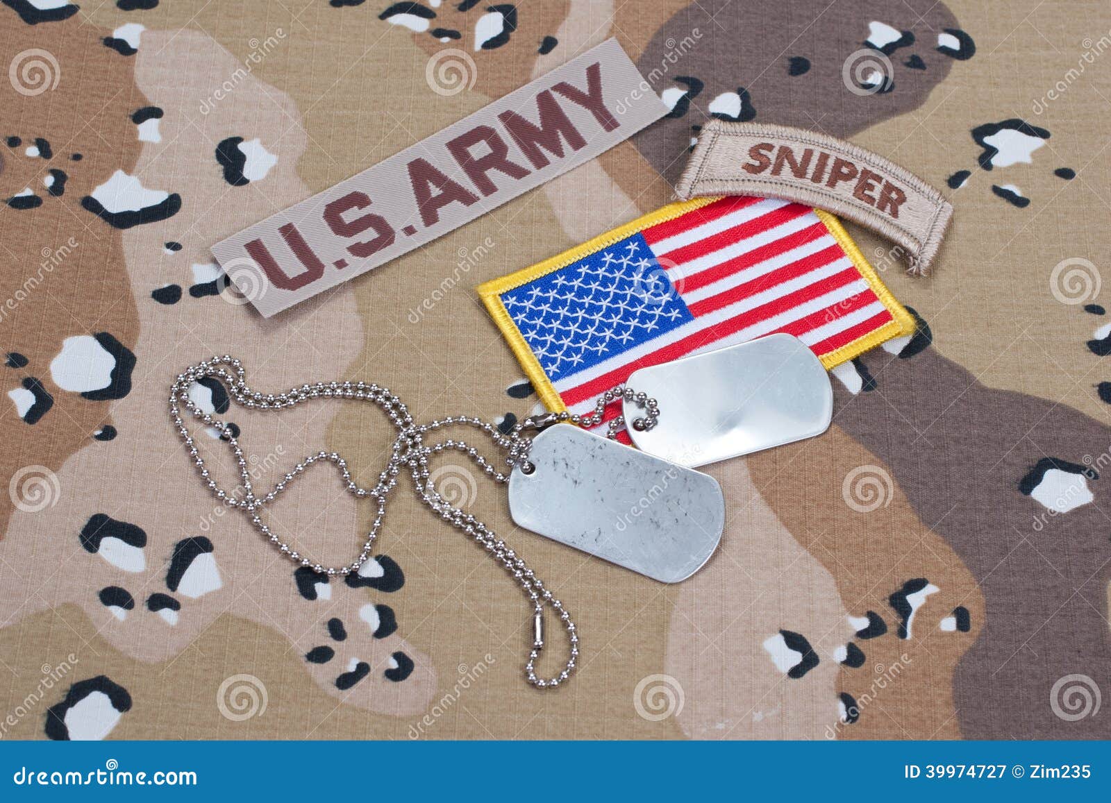 US ARMY Sniper Tab With Blank Dog Tags On Camouflage Uniform Editorial ...