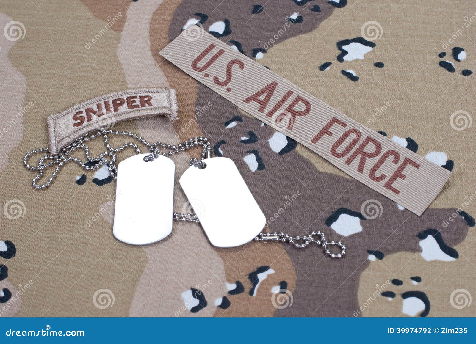US ARMY Sniper Tab With Blank Dog Tags On Camouflage Uniform Editorial ...