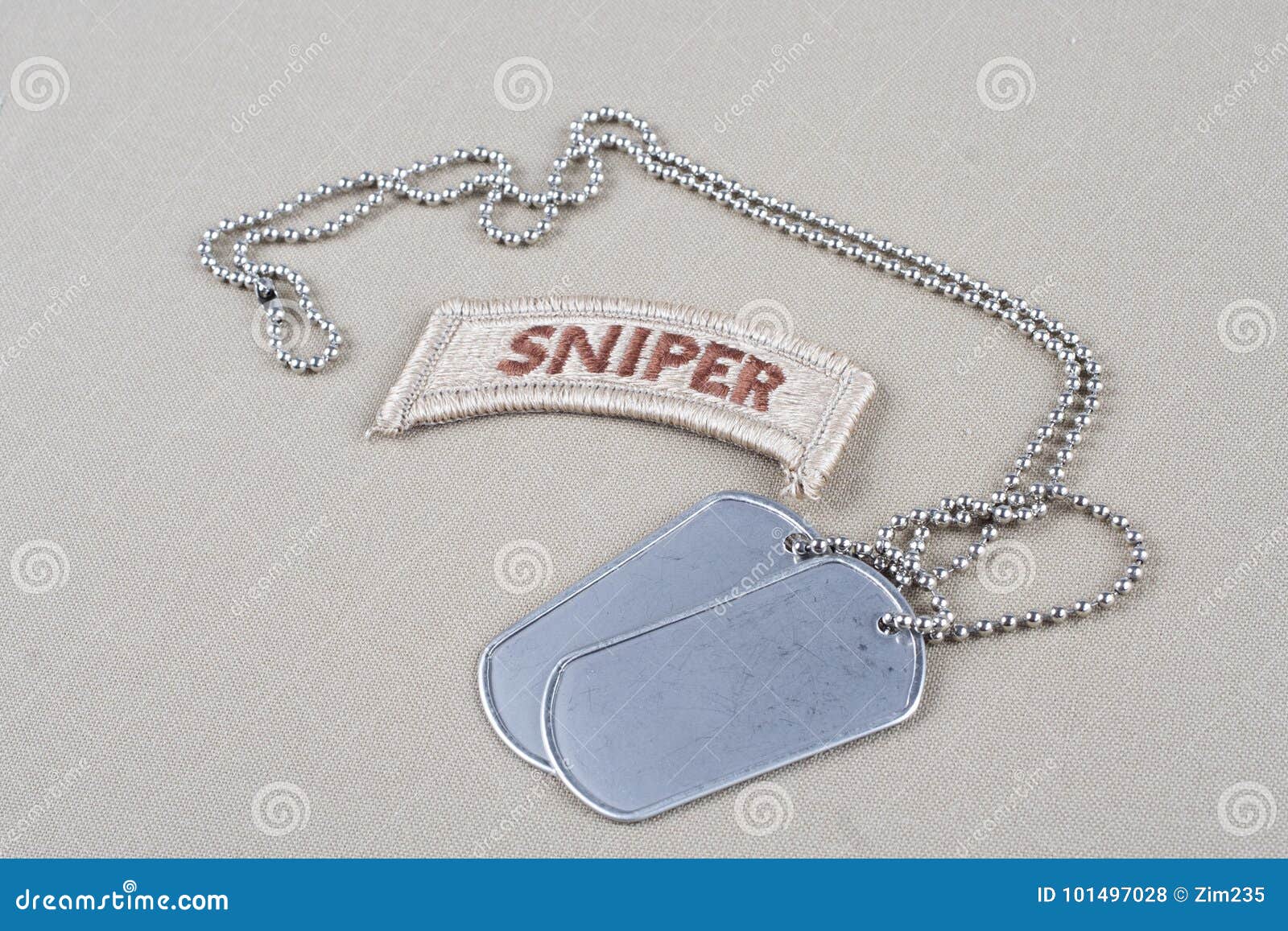 US ARMY Sniper Tab with Dog Tag and Flag Patch Stock Photo - Image of ...