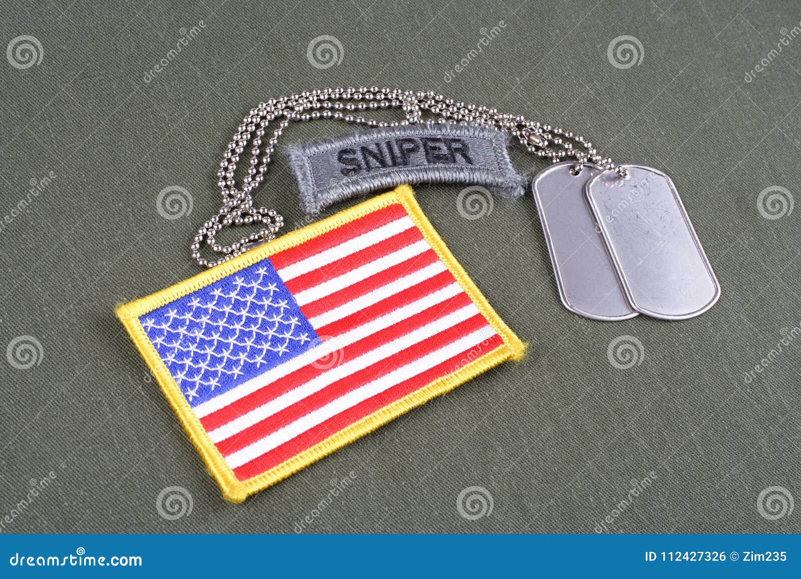 US ARMY Sniper Tab with Dog Tag Stock Photo - Image of military, olive ...