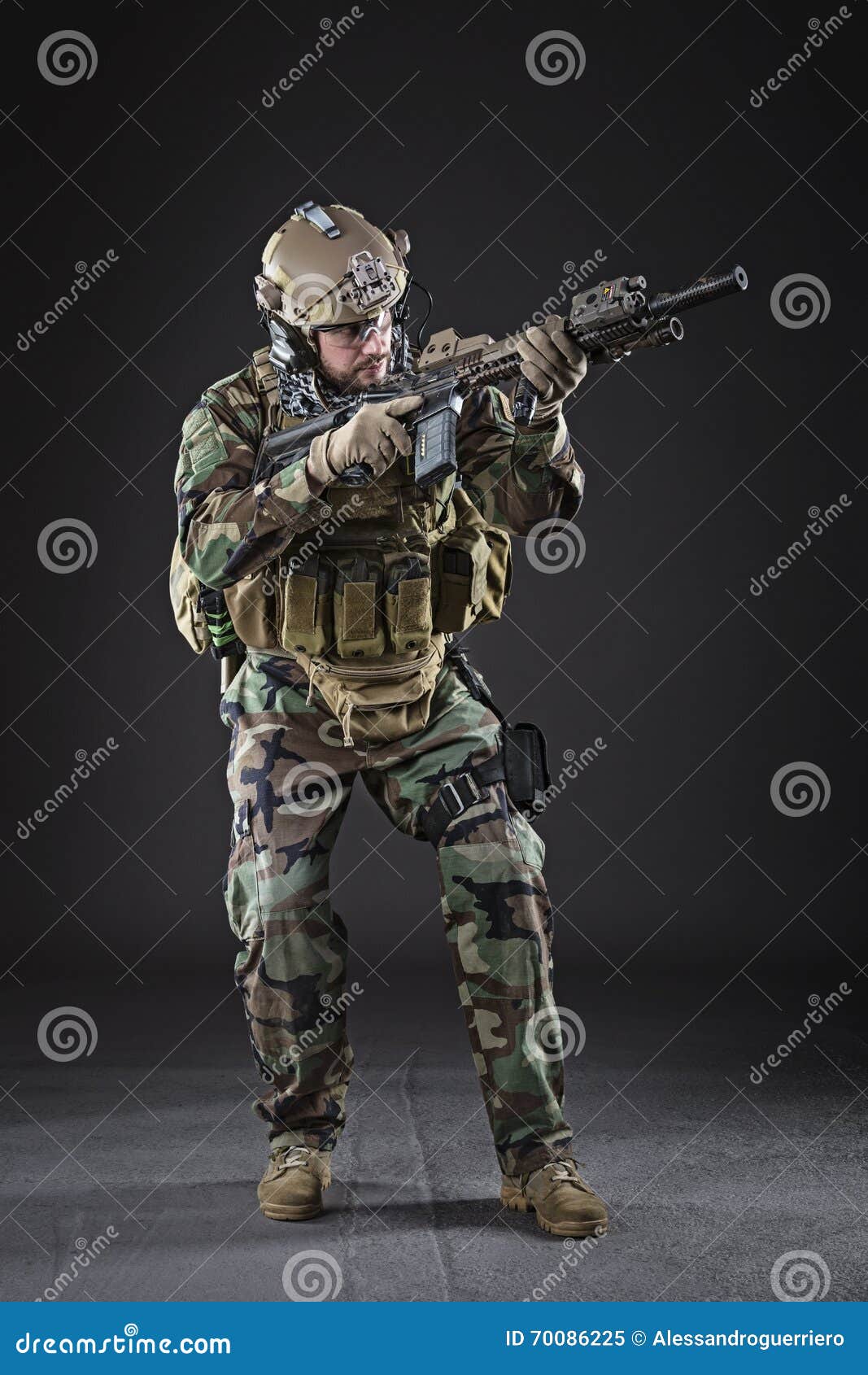US Army Soldier on Dark Background Stock Image - Image of aiming ...