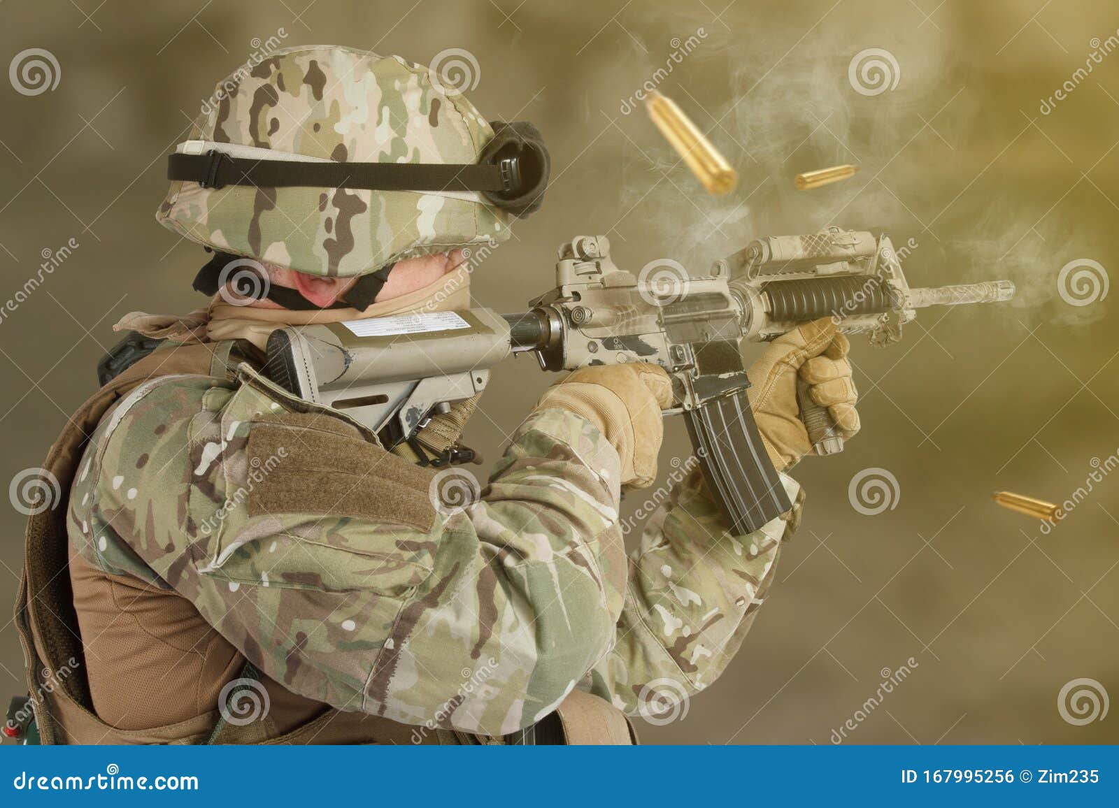 US ARMY Soldier Shooting from Assault Rifle Stock Photo - Image of ...