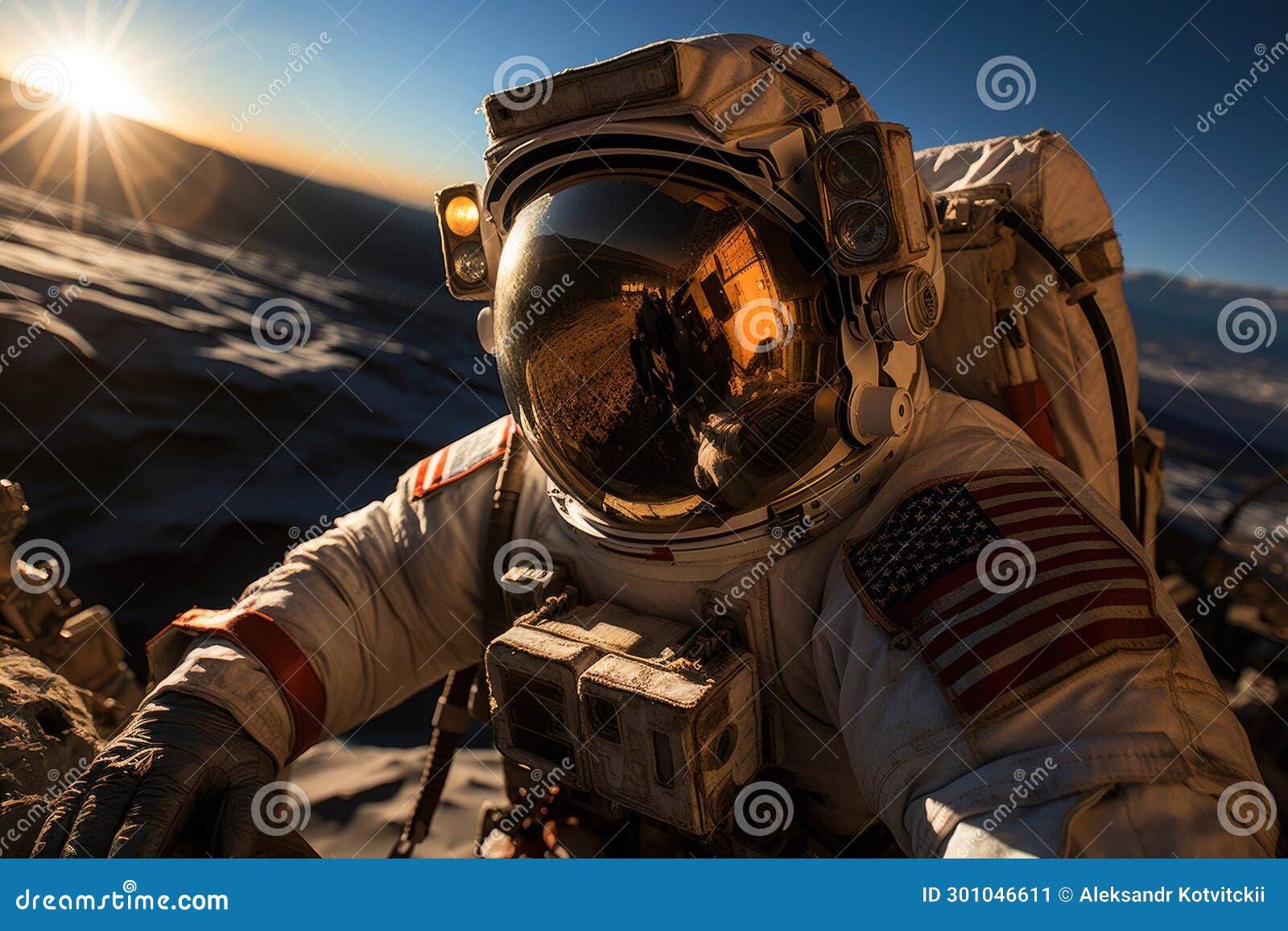 An Astronaut Takes Photos By Space Camera In Open Space Galaxy Royalty ...