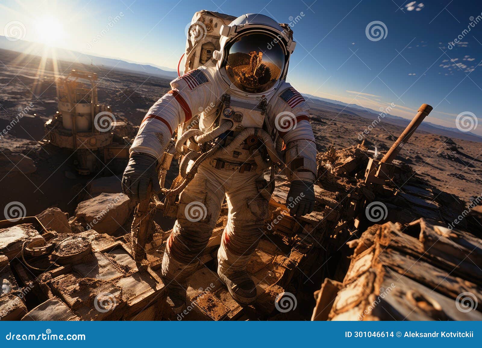 An Astronaut Takes Photos By Space Camera In Open Space Galaxy Royalty ...