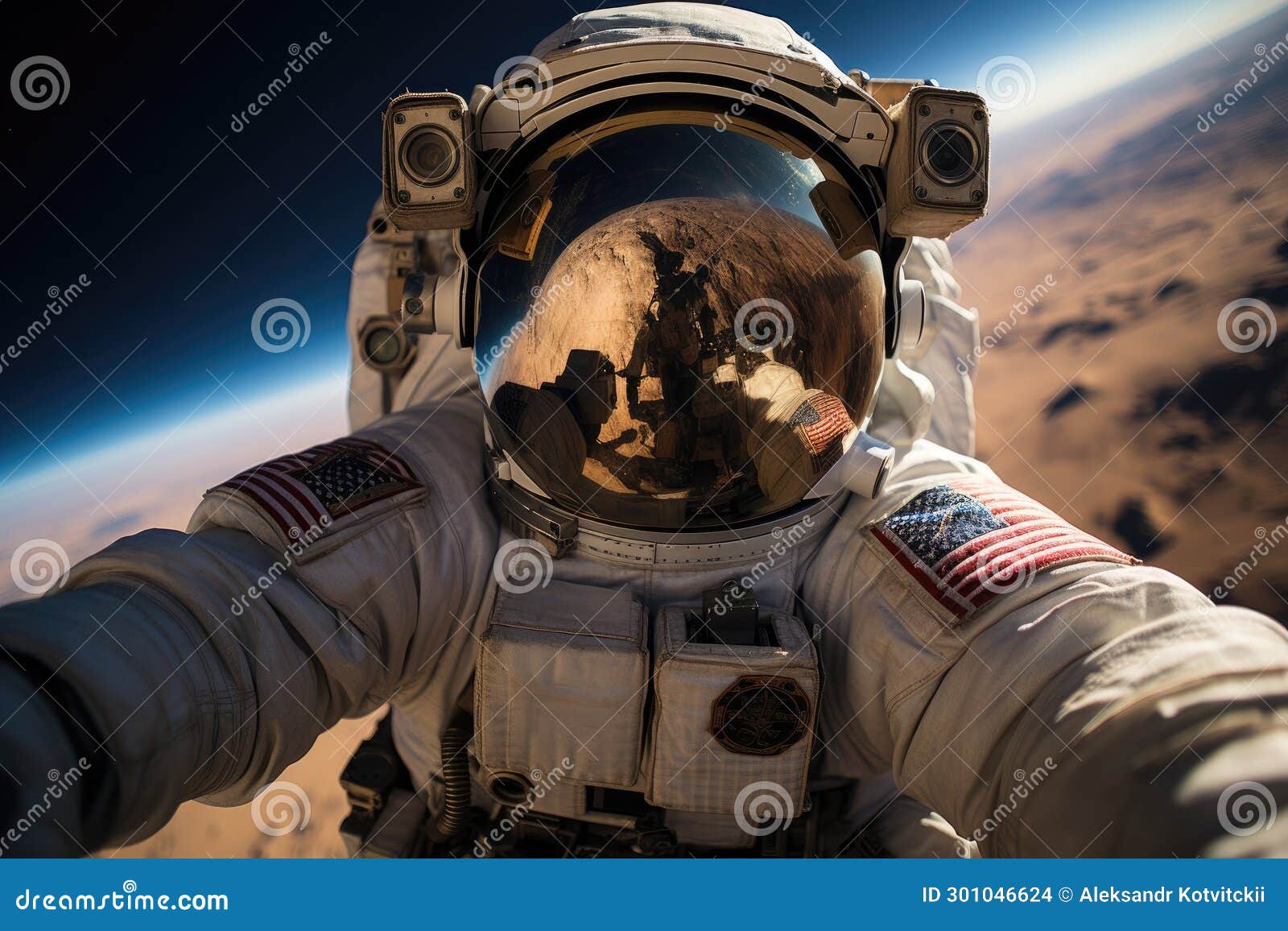 An Astronaut Takes Photos By Space Camera In Open Space Galaxy Royalty ...