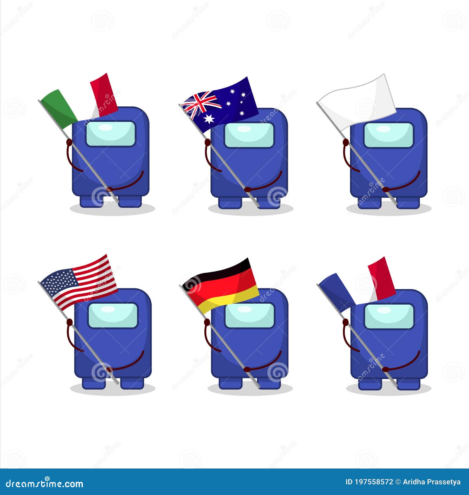 Among Us Blue Cartoon Character Bring the Flags of Various Countries ...