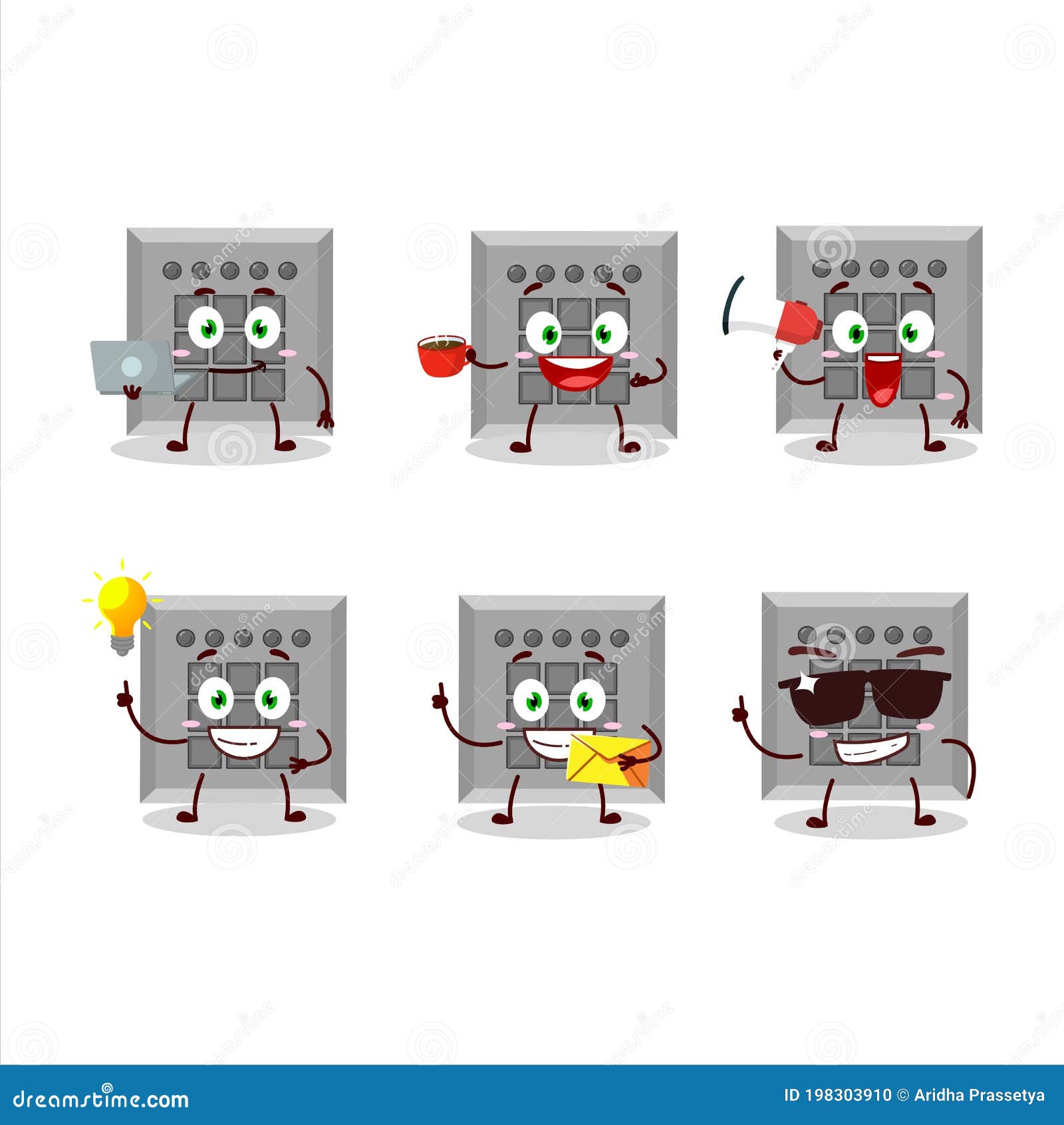 Among Us Button Task Cartoon Character with Various Types of Business ...