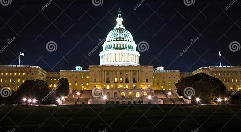 US Capitol Building at Night Stock Image - Image of governance ...